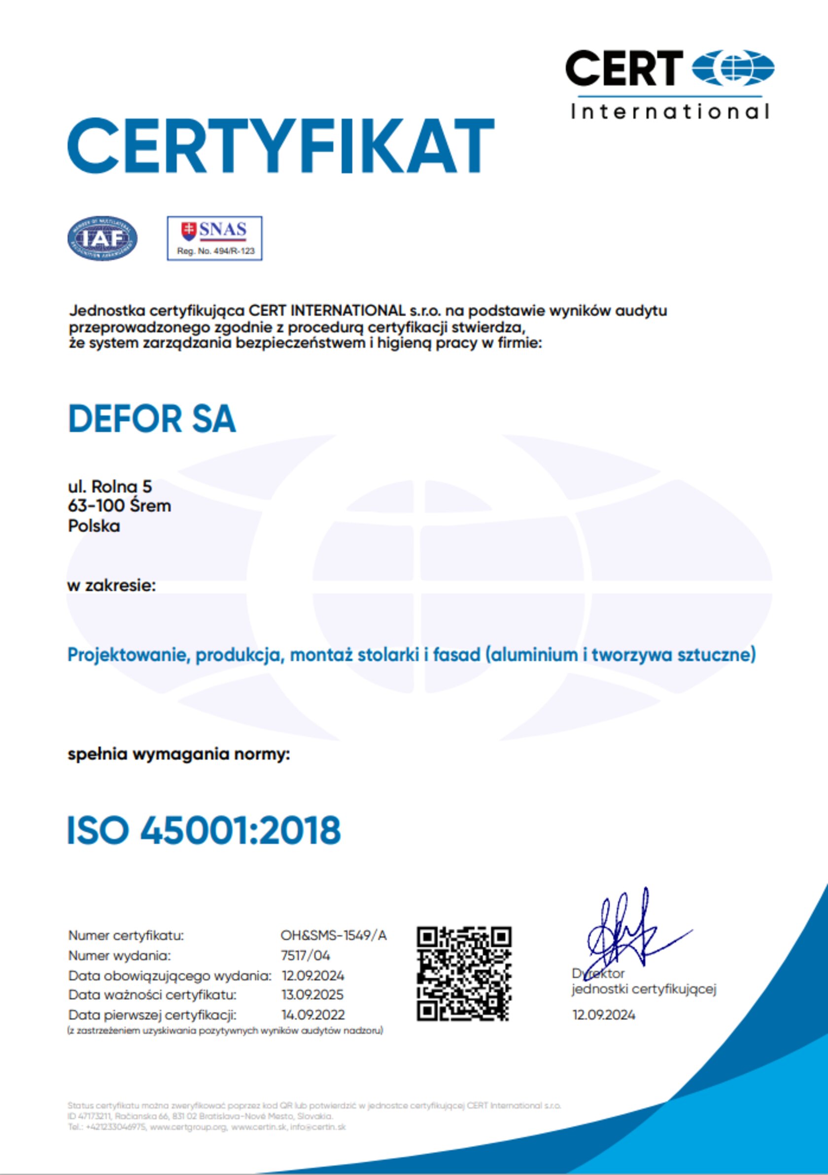 ISO certificates for DEFOR have been issued